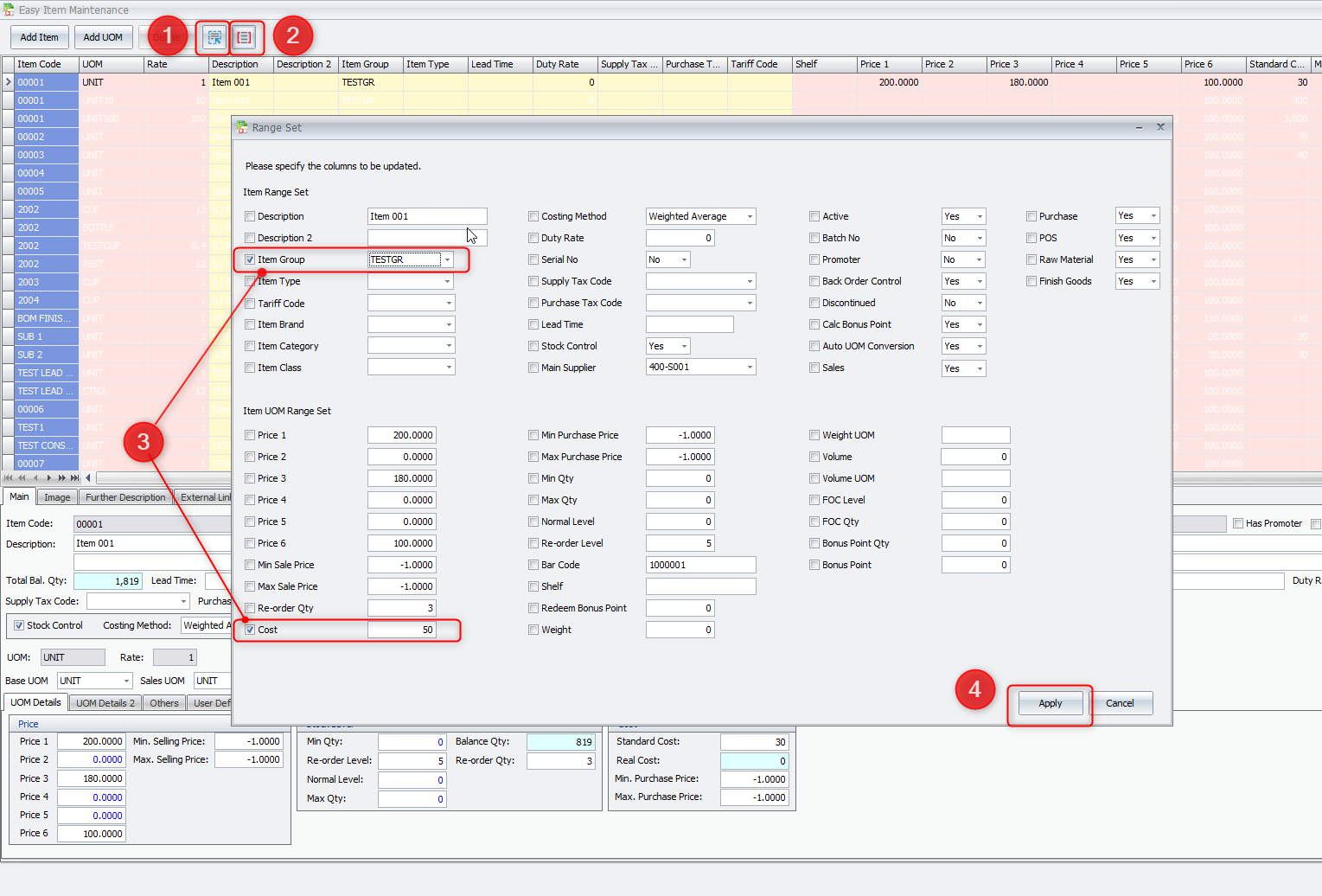 How to change autocount item info like price, item group by batch ...