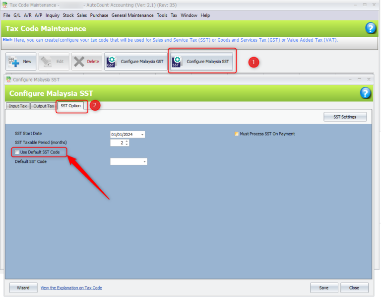 Accounting 2.1 – How to Set Default Tax code from SST Service Tax 6% to ...